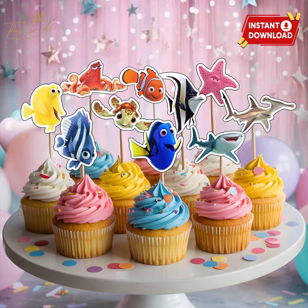 Finding Dory Cupcake Toppers: Nemo Birthday Party Decorations (digital ...