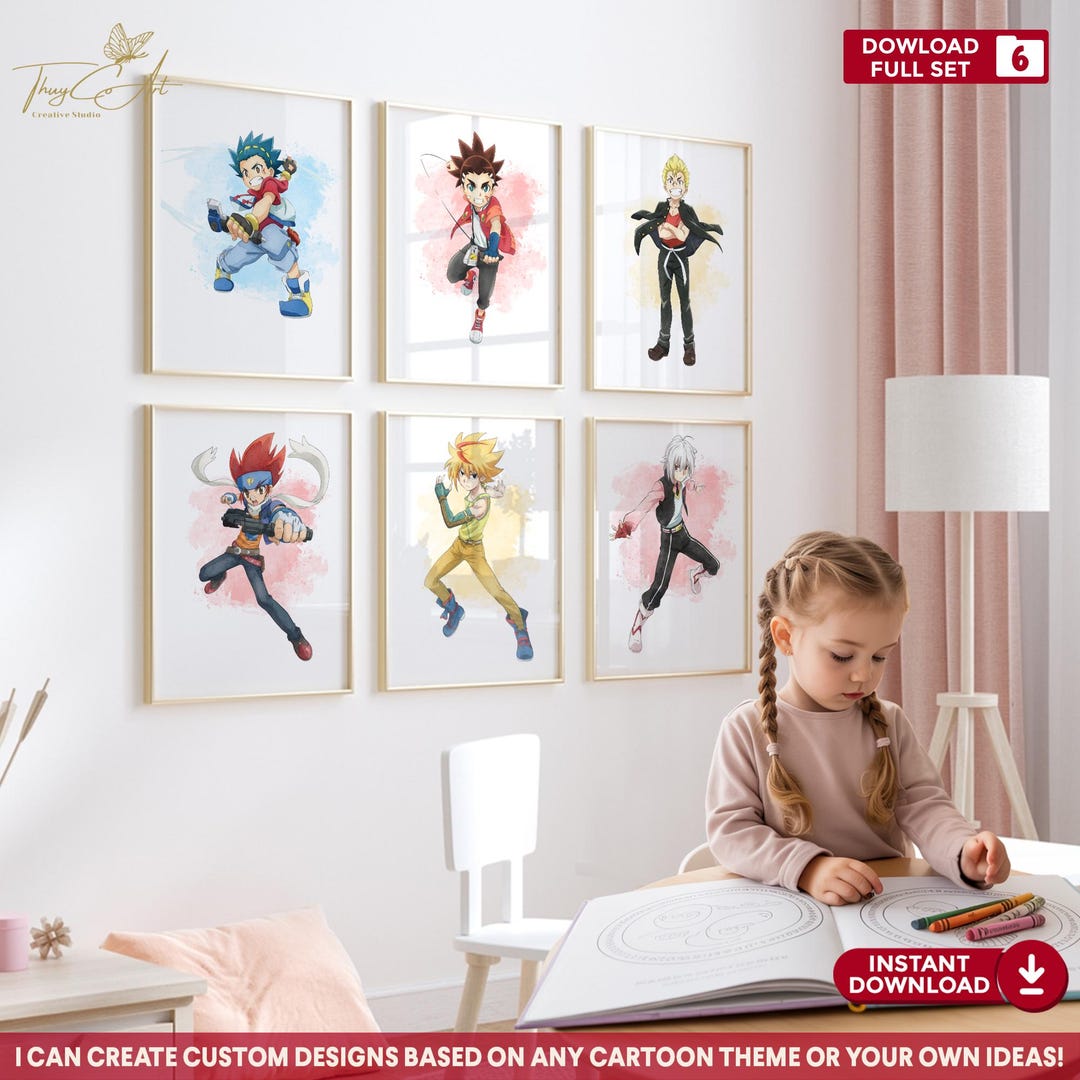 Printable Beyblade Wall Art Set, Beyblade Poster PNG, Anime Kids Room ...