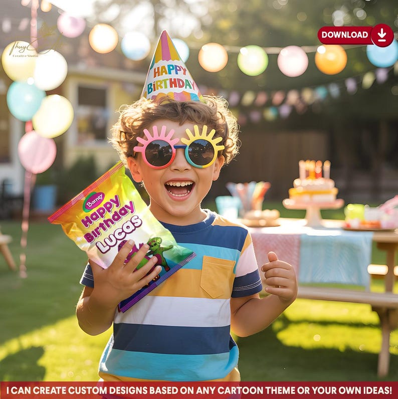 Barney Chip Bag: Kids Birthday Party Favor (digital Download, Printable ...