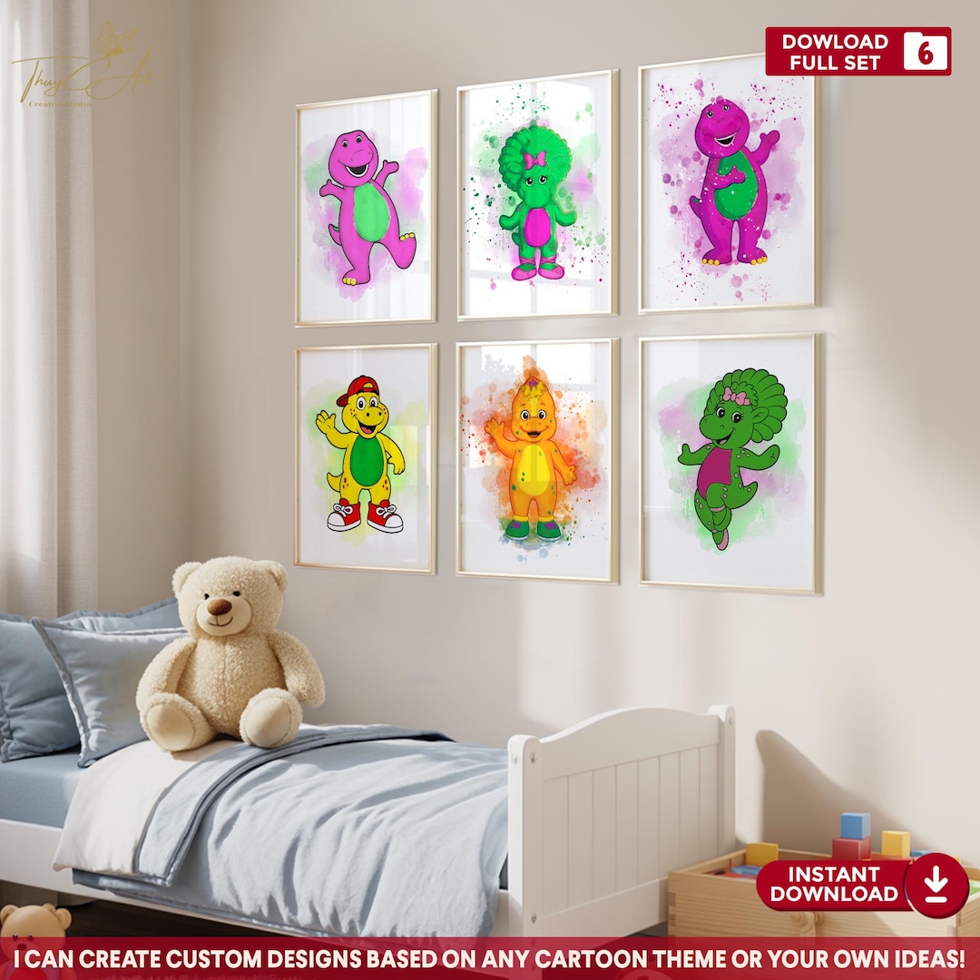 Printable Barney Wall Art for Kids Room, Purple Dinosaur Nursery Poster ...