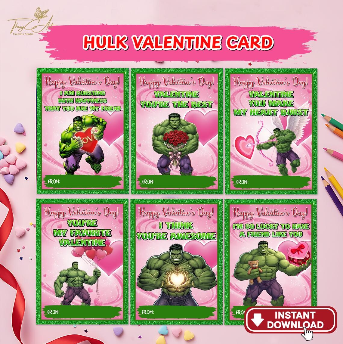 Printable Hulk Valentine Card Set (instant Download) - Etsy