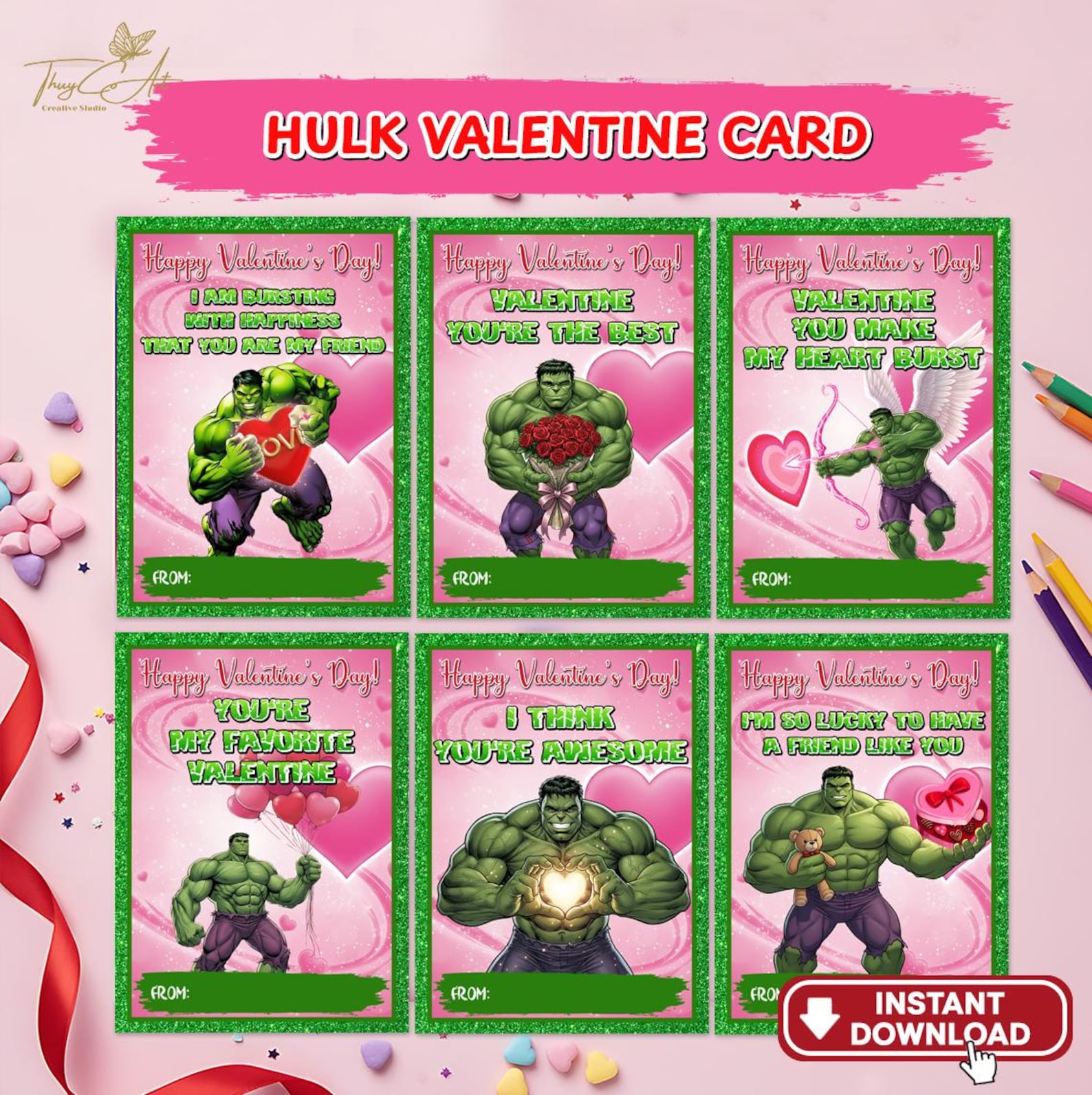 Printable Hulk Valentine Card Set (instant Download) - Etsy
