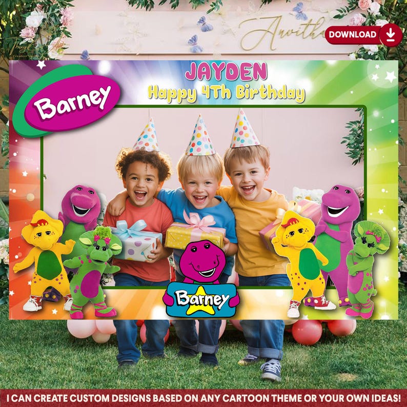 Barney Birthday Photo Booth Frame: Purple Dinosaur Party (digital ...