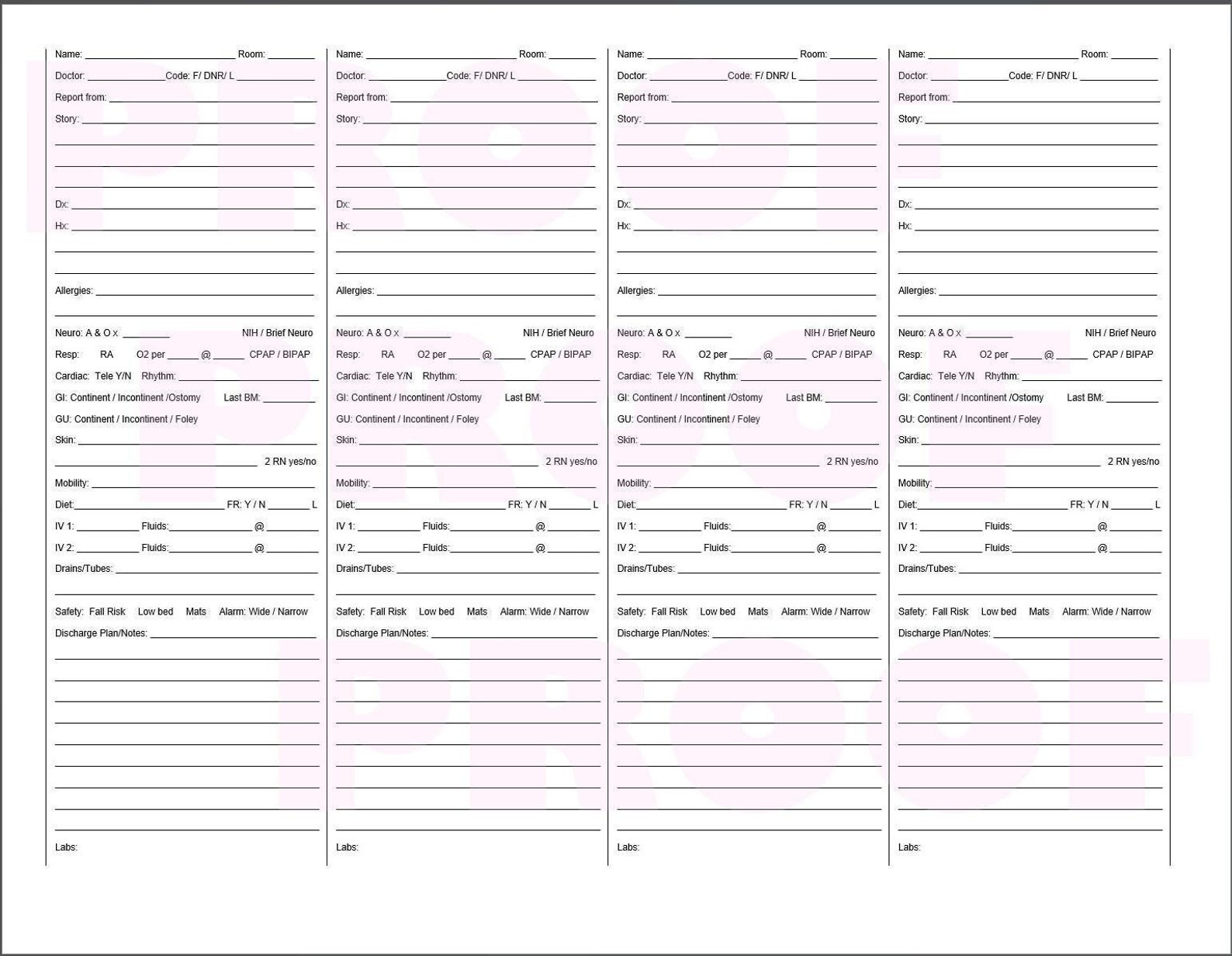 Nurse Brain, Nurse Brain Printable, Nurse Report Sheet, RN Printable ...