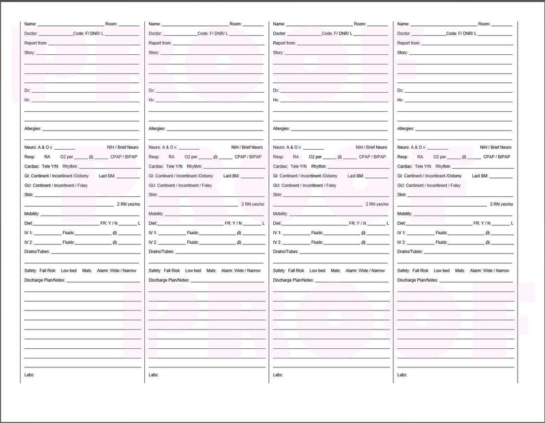 Nurse Brain, Nurse Brain Printable, Nurse Report Sheet, RN Printable ...