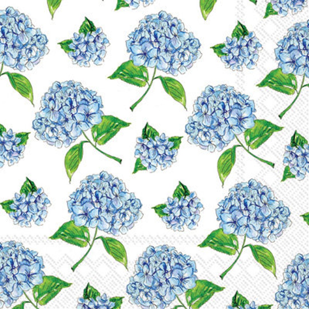 Hydrangea Flower Decoupage Napkins - Blue Floral Napkins, Beverage Blue ...