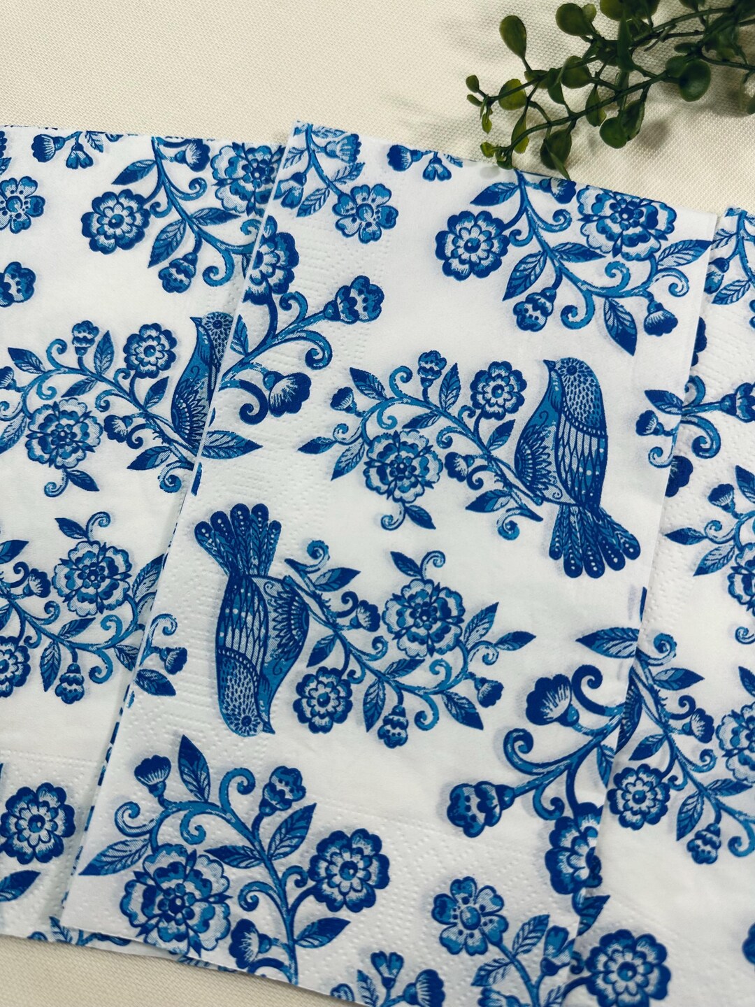 Blue Bird Floral Napkins: Decoupage Paper, Bridal Decor - Etsy