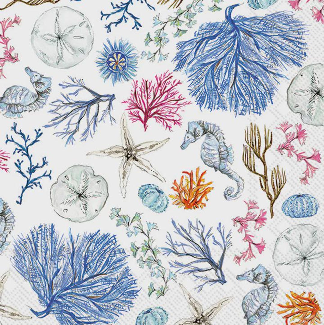 Sea Life Paper Napkins, Coastal Decoupage Supplies (5x5 Folded, 3 Pc ...