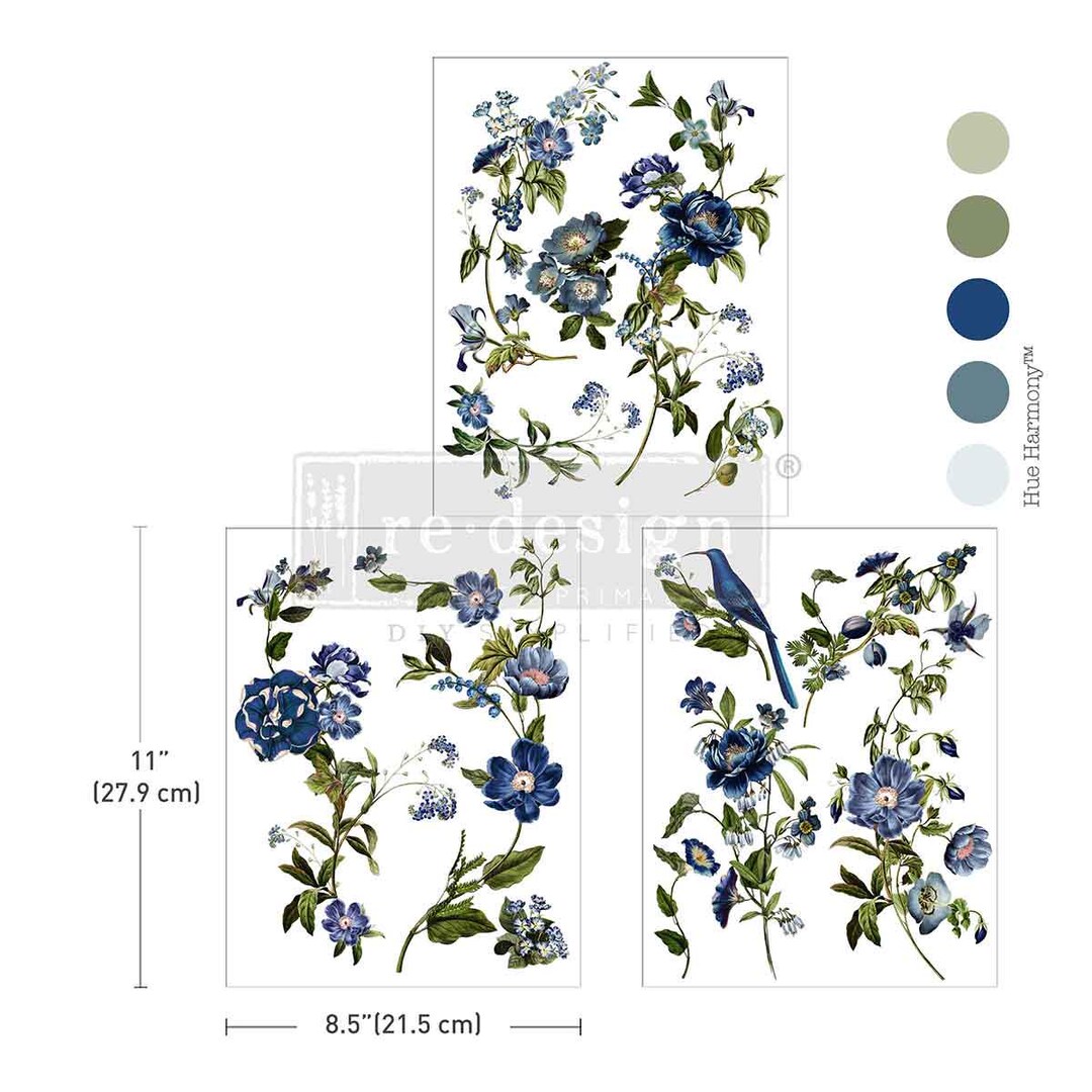 New! Blue Nest Blooms - Blue Bird Transfers, Blue Flower Transfers ...