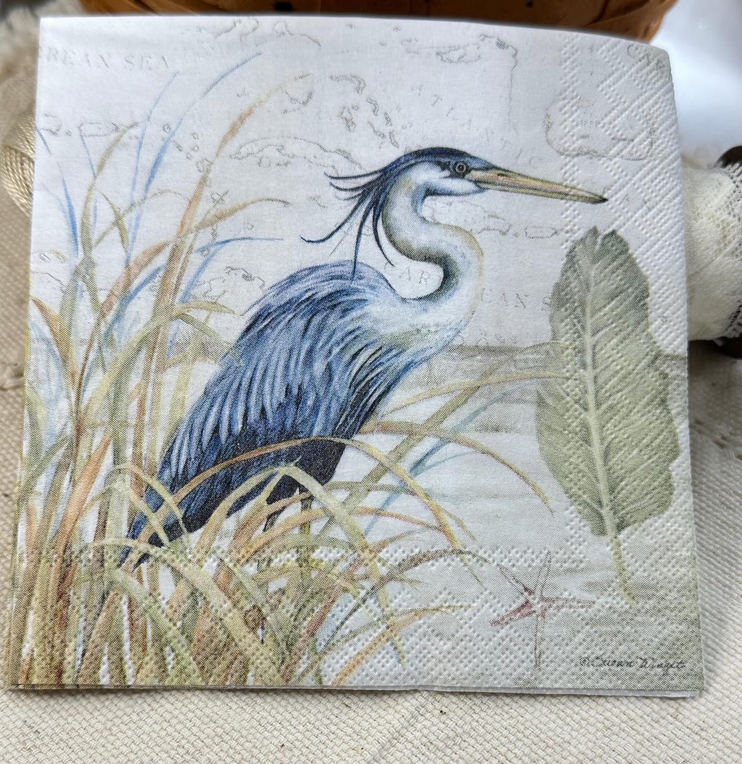 Heron Bird Napkin - Beach Napkins - Decoupage Beach Themed Napkins ...