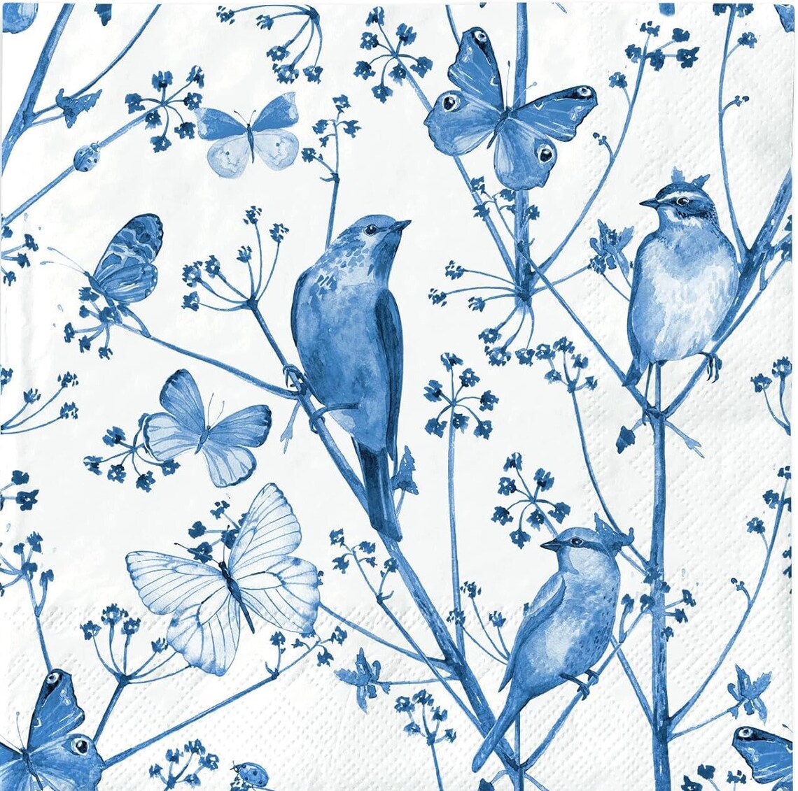 Blue Bird Decoupage Napkins - Blue and White Napkins, Blue Butterflies ...