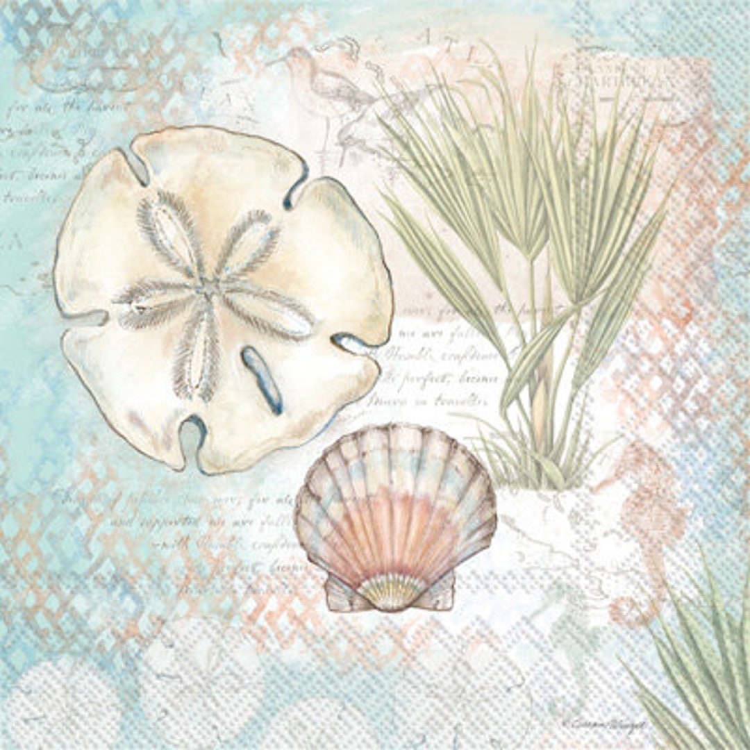 Sand Dollar Beach Napkins - 3pc Beach Themed Napkins, Decoupage Napkin ...