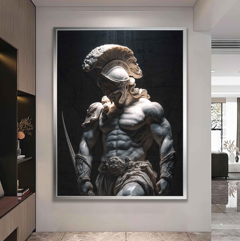 Ares Warrior Marble Canvas | Greek God Soldier Statue Wall Art - Etsy