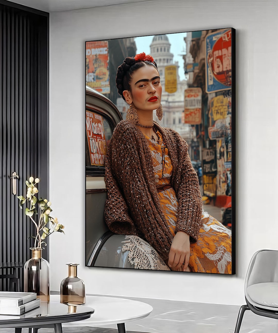 Frida Kahlo on Street Art, Frida Kahlo Townscape Canvas Print, Feminist ...