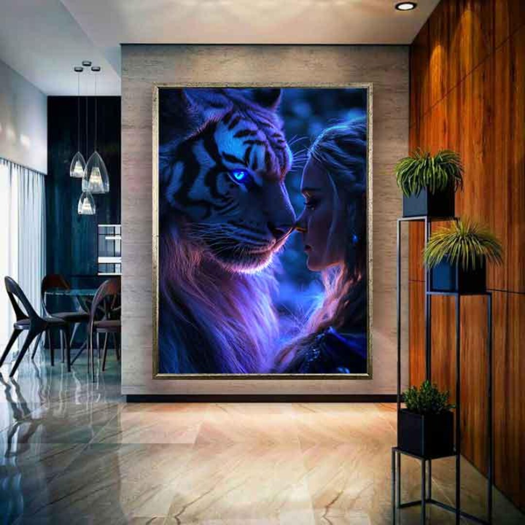 Woman White Tiger Art Print, Woman Canvas, Woman Painting, Woman Wall ...