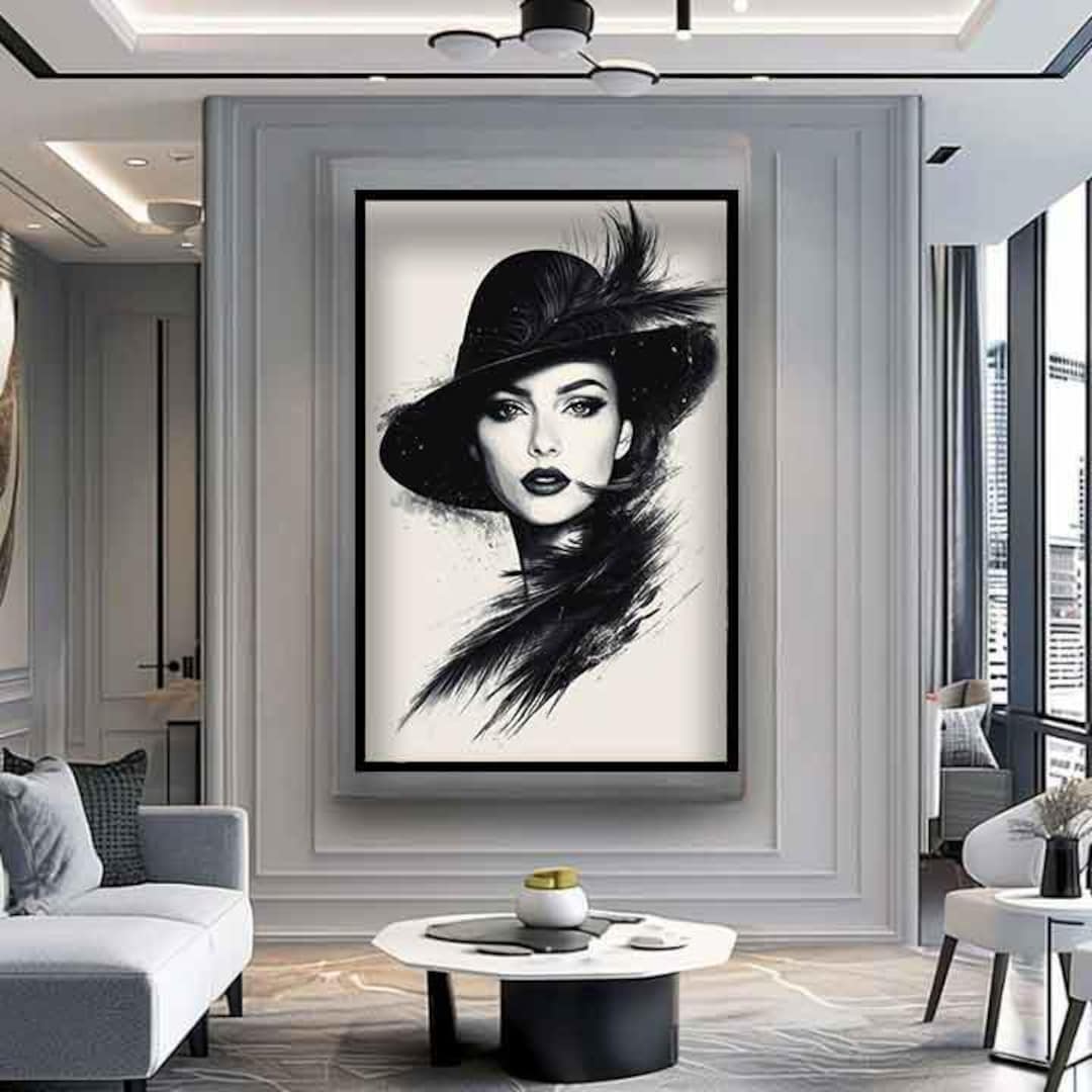Woman Canvas, Black and White Woman Print, Woman Fashion Art, Woman ...