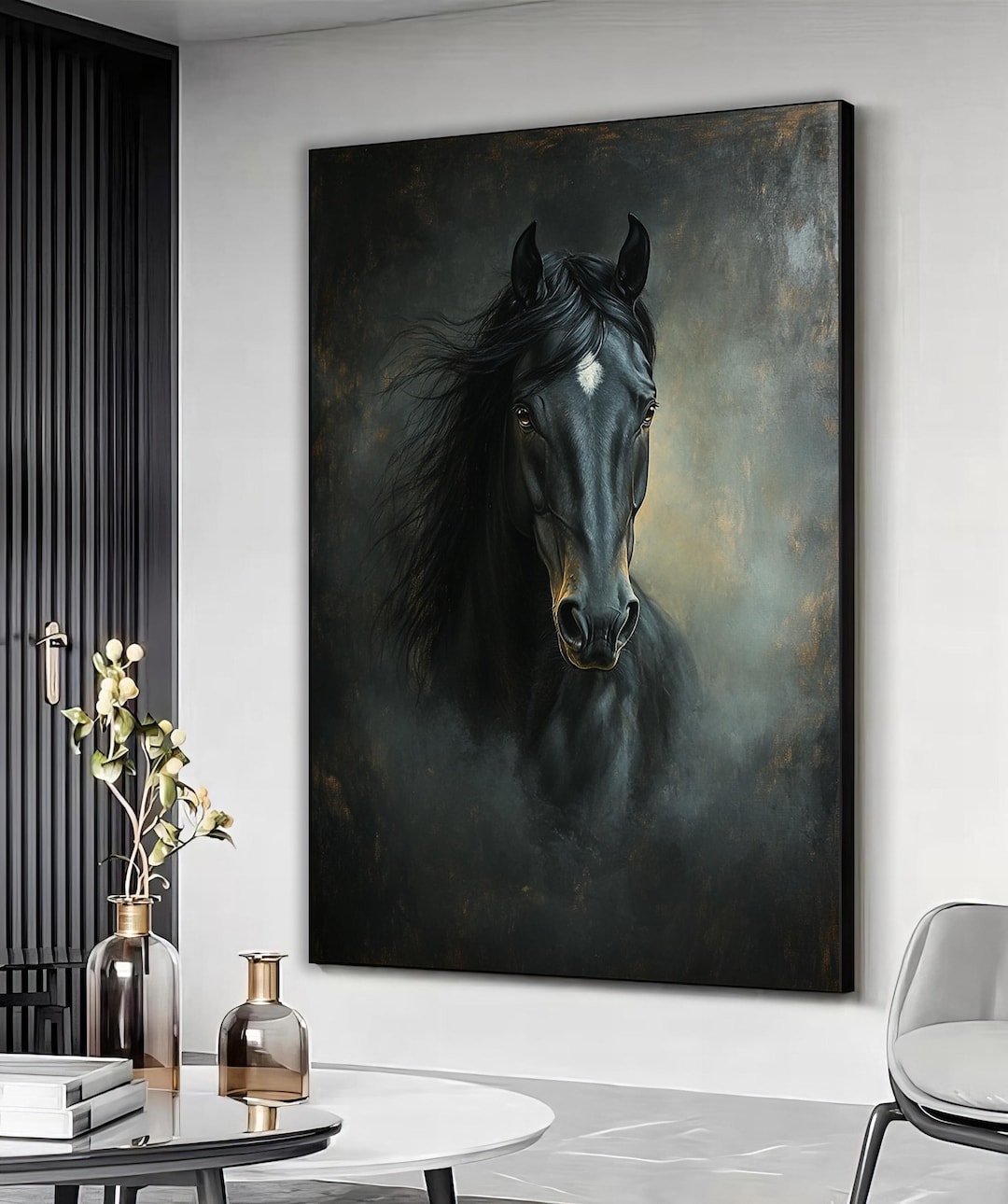 Abstract Black Horse Canvas Print, Modern Horse Wall Art, Horse Art ...
