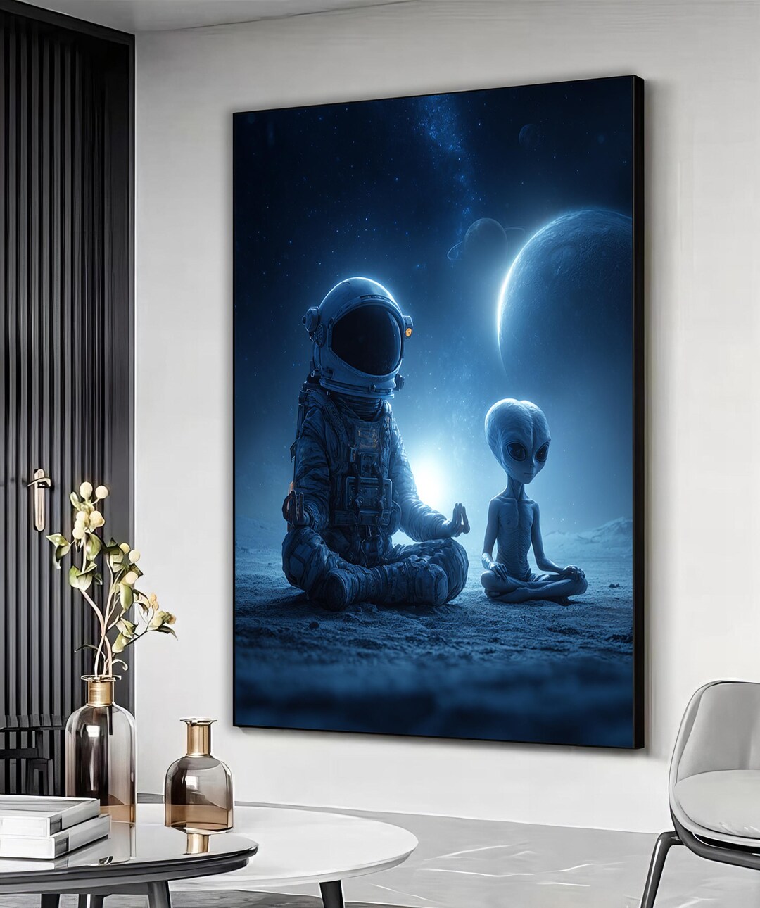 Surreal Astronaut and Alien Meditation Art Print: Space Wall Decor - Etsy