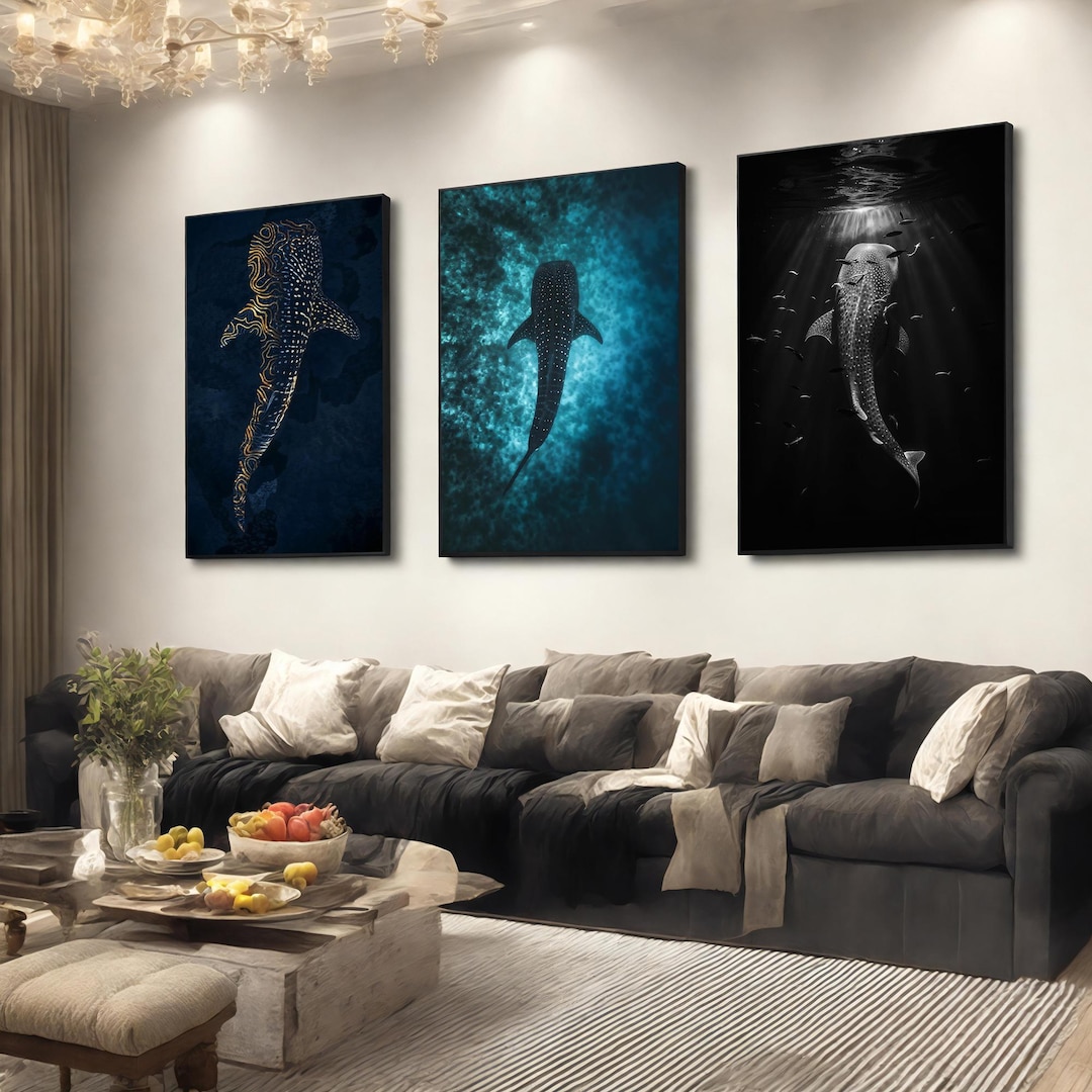 Whale Sharks Set of 3 Art Prints, Whale Shark Canvas Print, Abstract ...