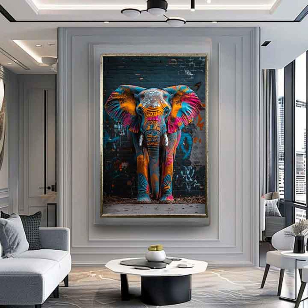 Colorful Elephant Grafitti Canvas, Grafitti Elephant Painting, Grafitti ...