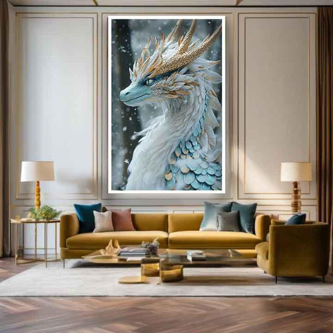White Dragon Art, White Dragon Painting, White Dragon Canvas, Dragon ...