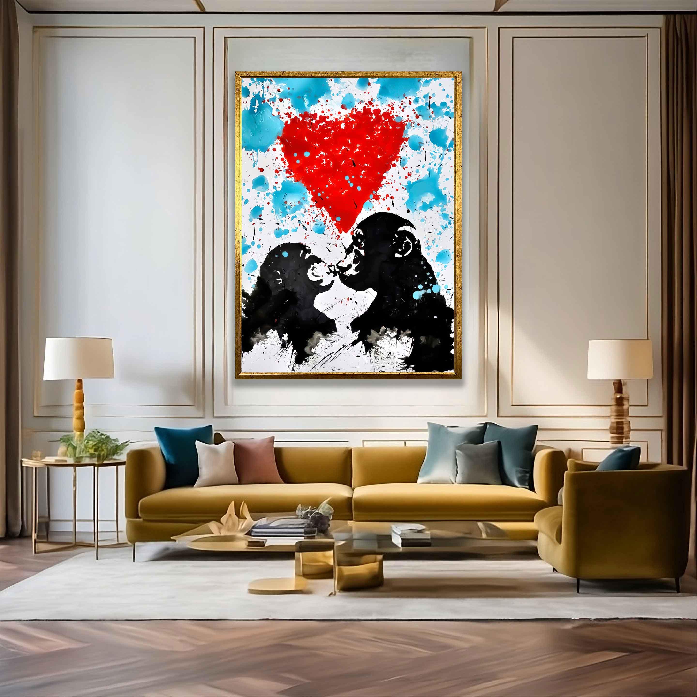 Banksy Monkeys Love Grafitti Canvas, Banksy Monkey Grafitti Painting ...