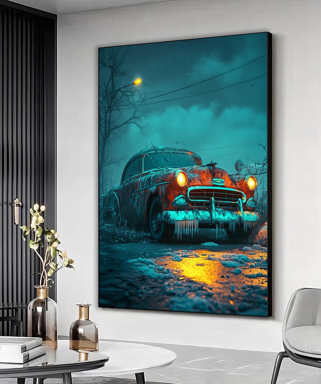 Vintage Car Canvas Art, Red Vintage Car Art Print, Car Canvas Print ...