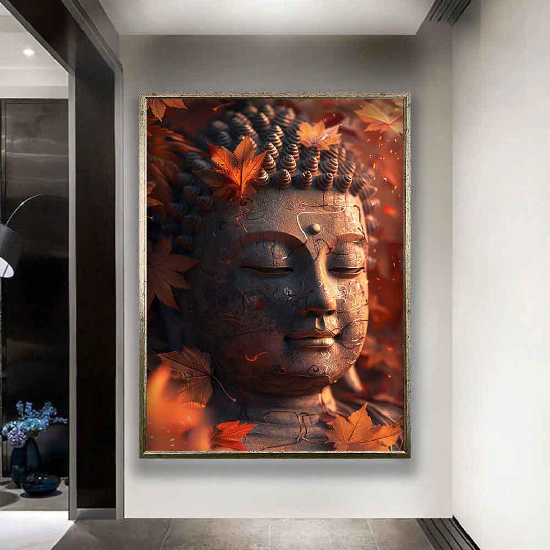 Framed Buddha Canvas Print, Autumn Leaves Buddha Canvas Art, Buddha ...