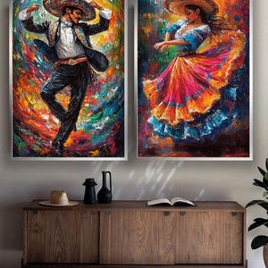 Set of 2 Mexican Dancers Wall Art, Man and Woman Dancing Traditional ...