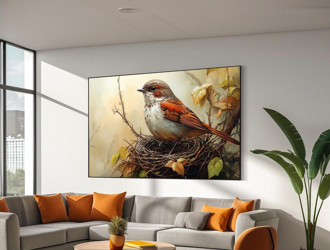 Bird Sitting in Its Nest Canvas Art Print, Bird Wall Art, Bird in ...