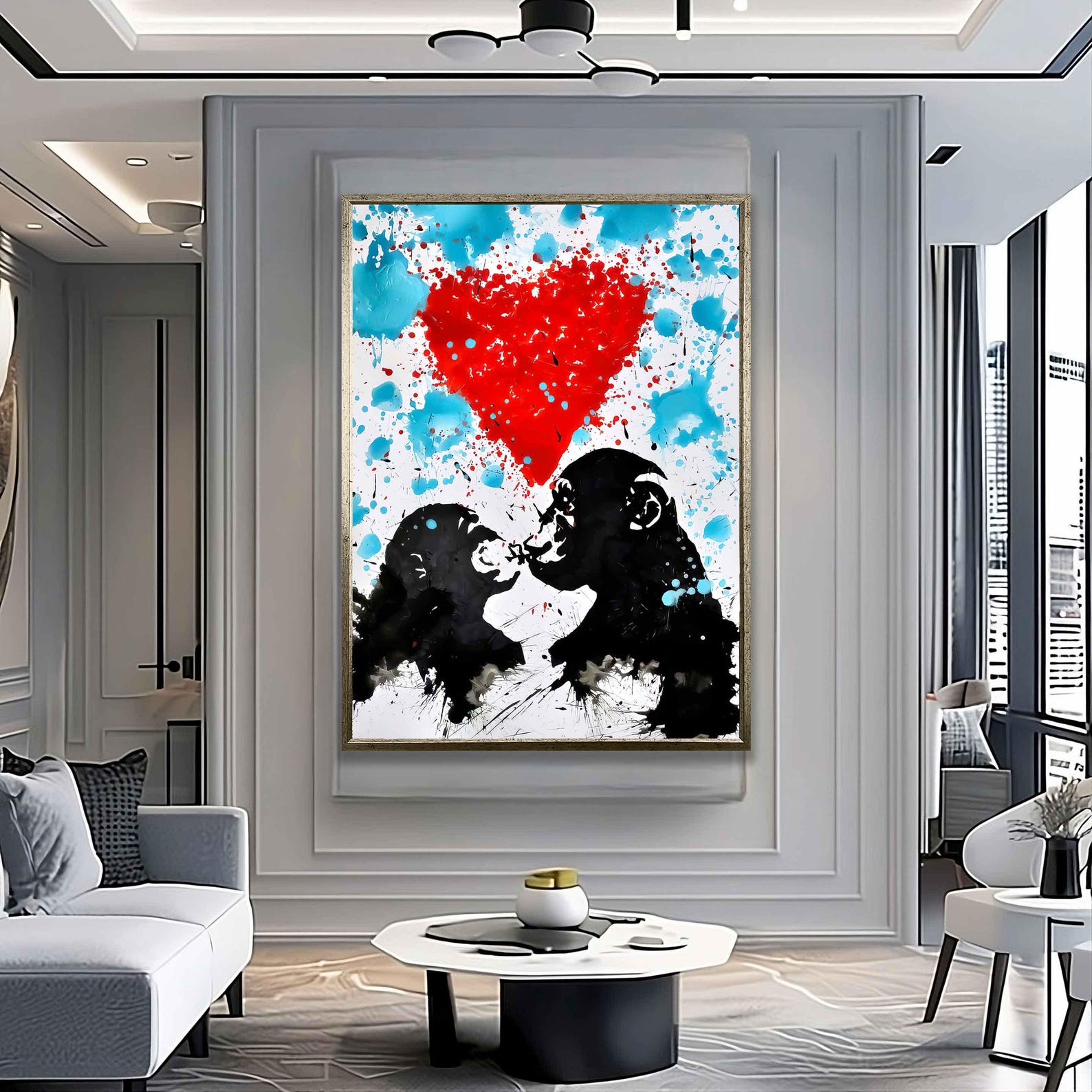 Banksy Monkeys Love Grafitti Canvas, Banksy Monkey Grafitti Painting ...