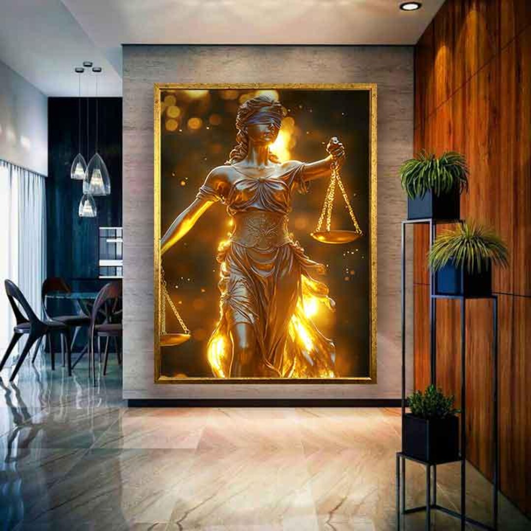 Lady of Justice Holding Scales Art, Golden Statue of Lady of Justice ...