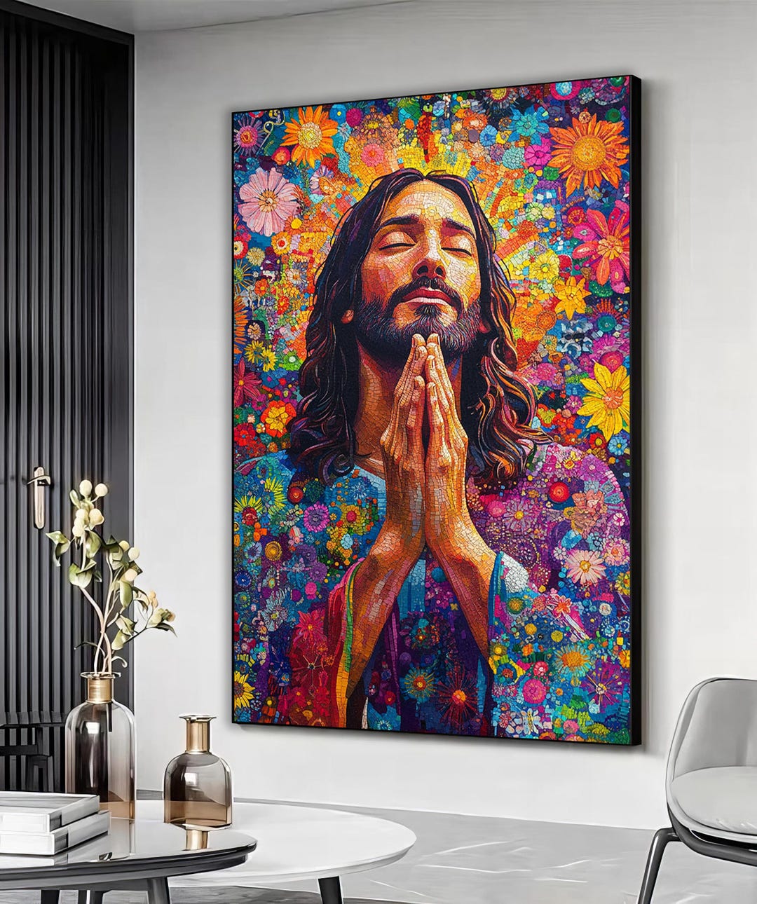 Colorful Jesus Abstract Art Print, Praying Jesus Canvas Print, Jesus ...