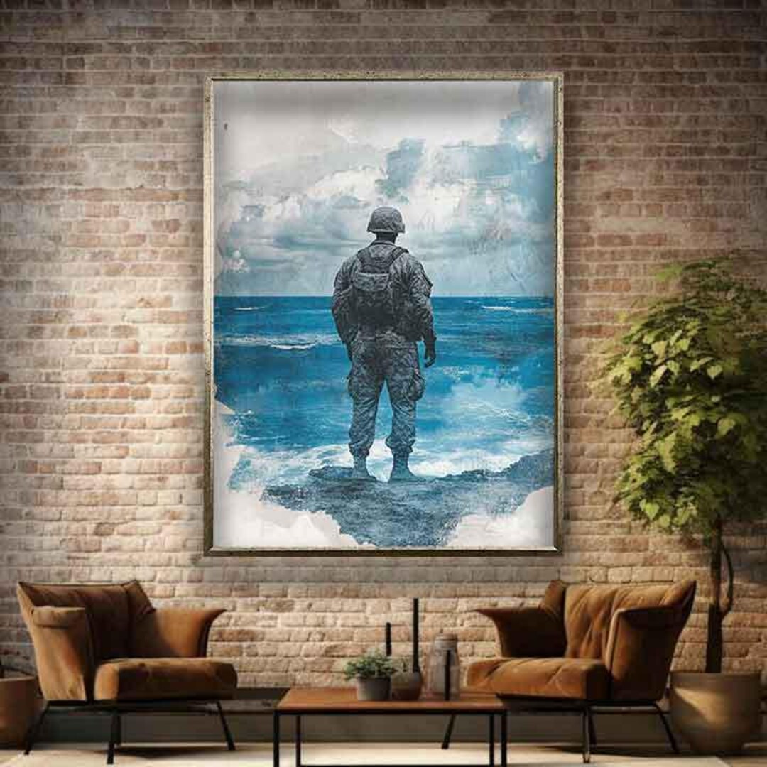 Soldier Art Print, Soldier Sea Canvas, Soldier Sea Painting, Sea ...