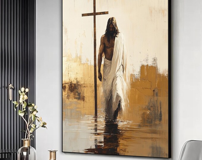 Jesus Carrying the Cross, Christian Wall Art, Jesus Shepherd Art, Jesus ...