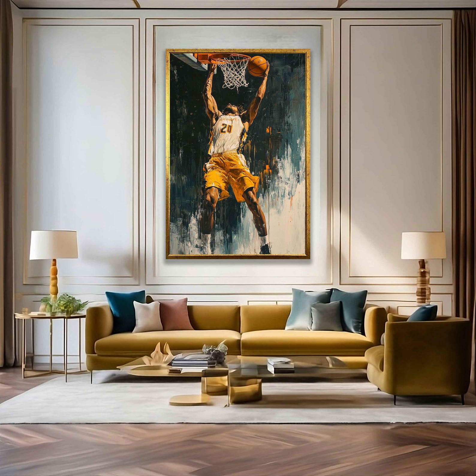 Basketball Player Dunking Oil Painting, Basketball Slam Dunk Art ...
