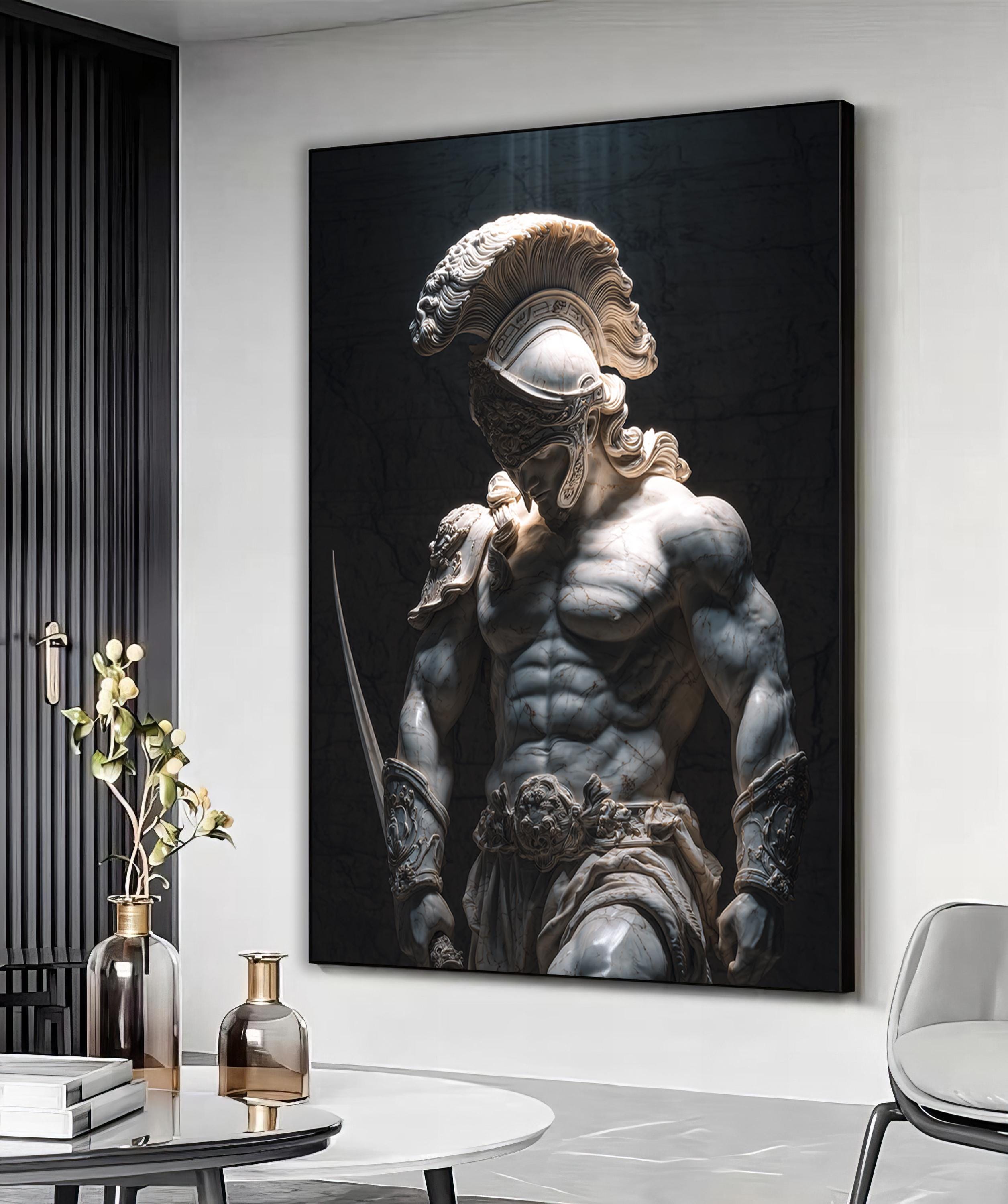 Ares Warrior Marble Canvas | Greek God Soldier Statue Wall Art - Etsy
