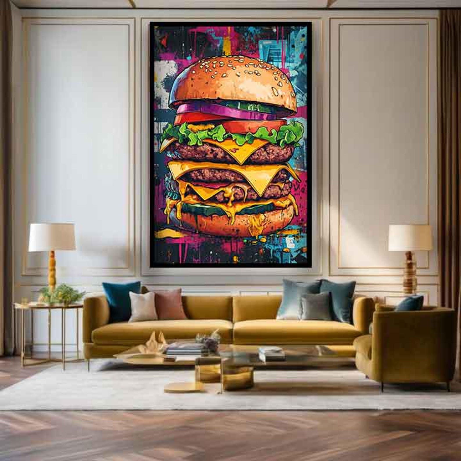 Grafitti Burger Canvas, Hamburger Art Print, Grafitti Burger Painting ...