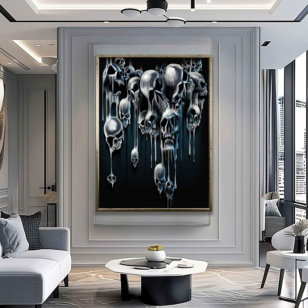 Skulls Art Print, Skulls Melting Canvas, Skulls Melting Painting, Skull ...