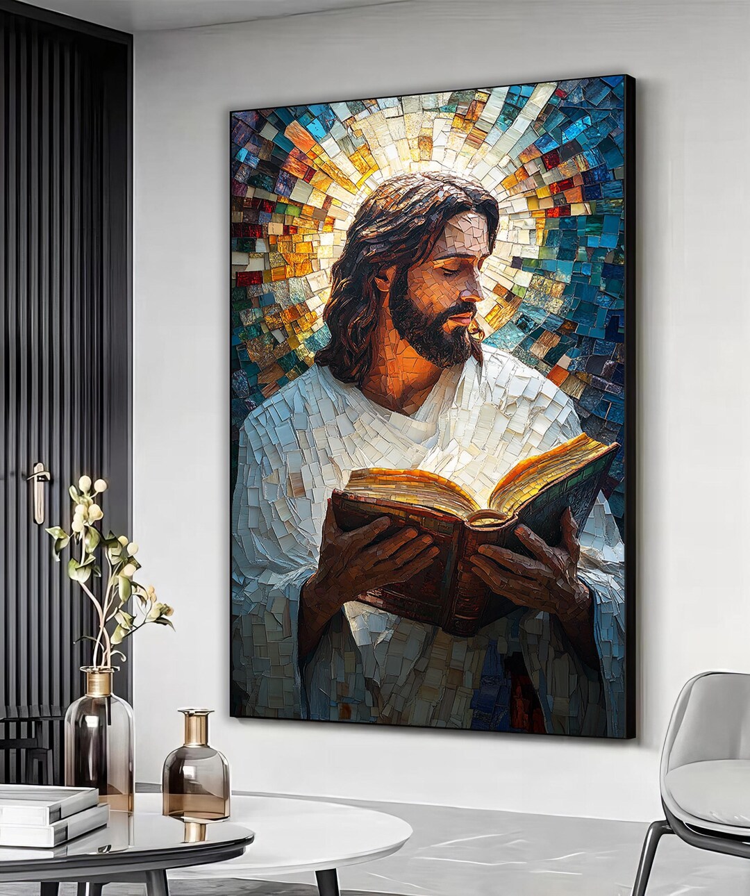 Jesus Reading a Book Abstract Canvas Art, Jesus Colorful Painting ...