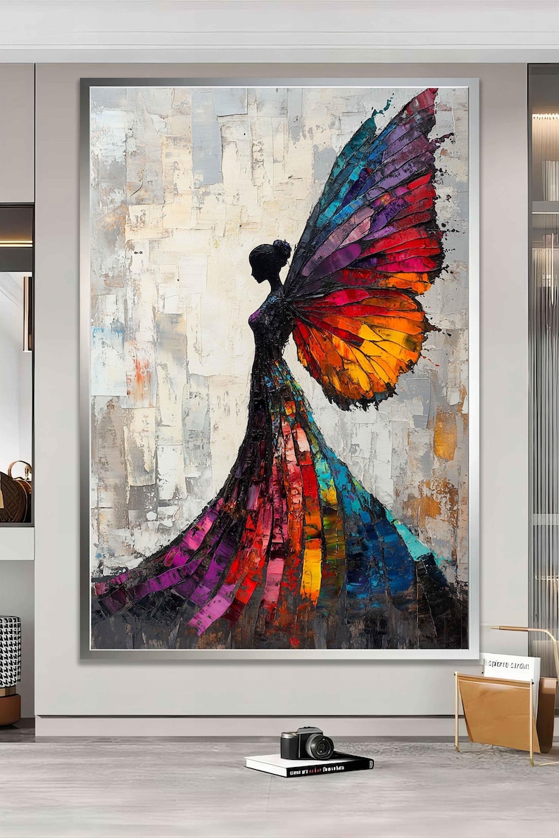 Woman Colorful Butterfly Wings Canvas Print, Grafitti Woman Wall Art ...