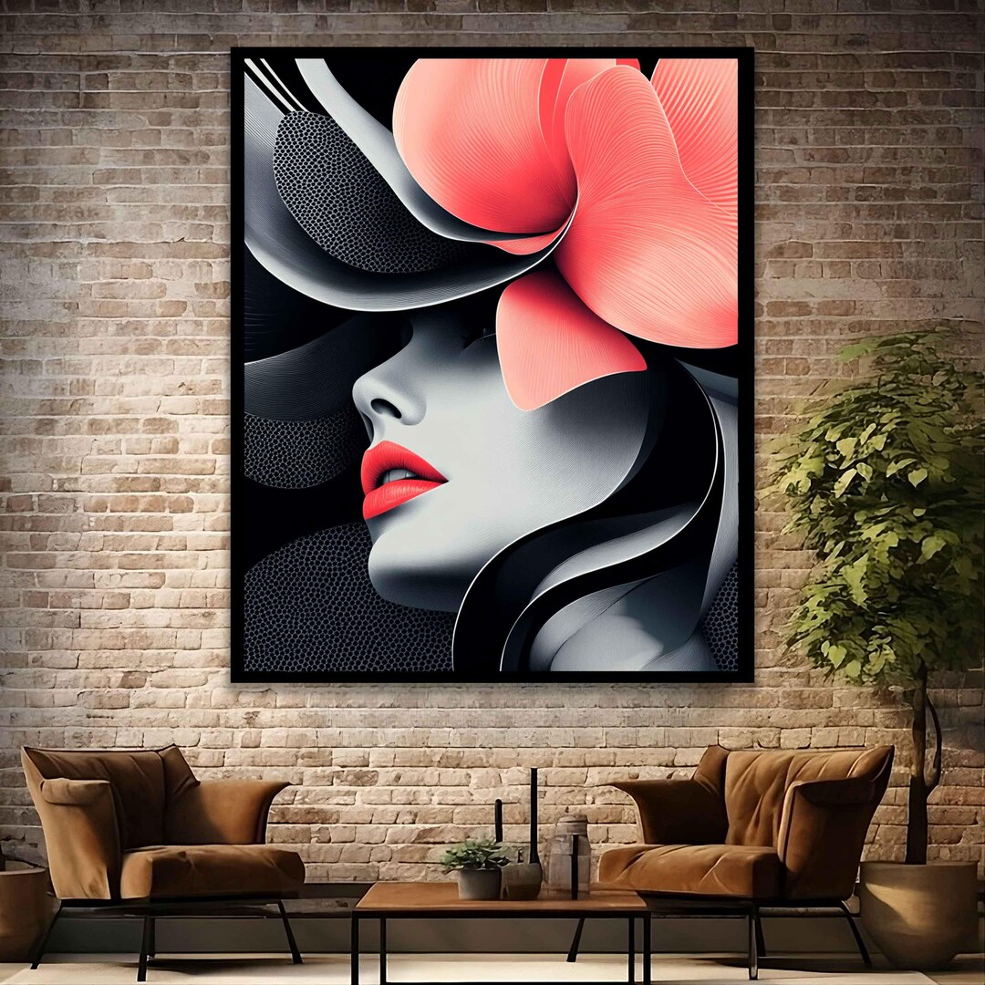 Abstract Woman Art, Woman Pink Flower Canvas, Abstract Woman Flower ...