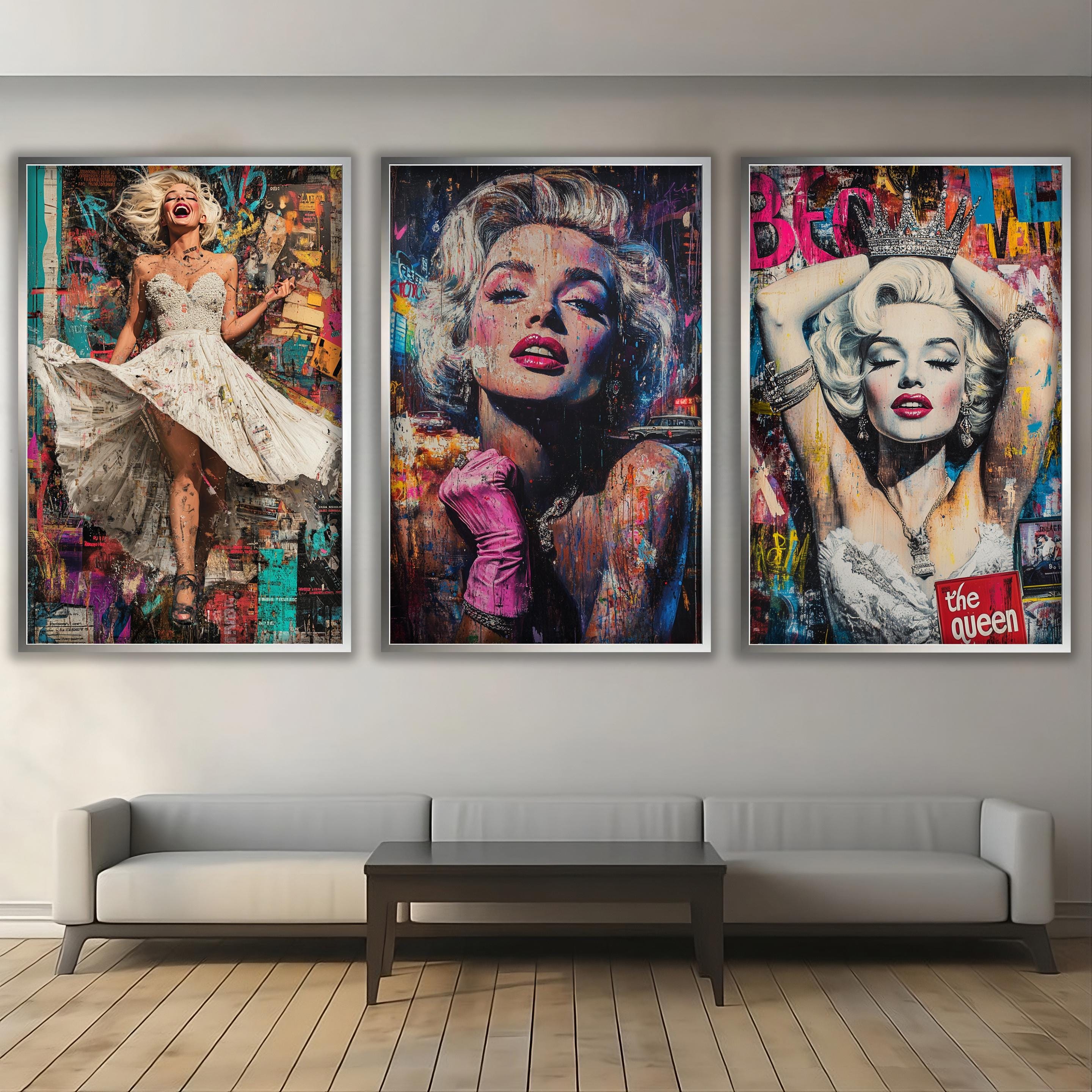 Marilyn Monroe Pop Art Set of 3 Canvas Prints, Modern Marilyn Monroe ...