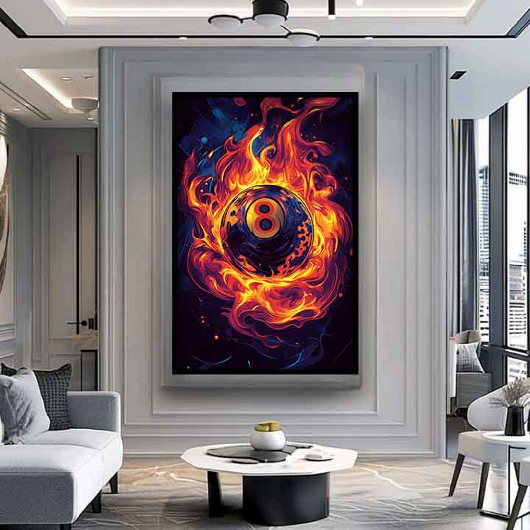 8-poolball Art Print, 8-ball Canvas Print, 8-ball in Flames Painting, 8 ...