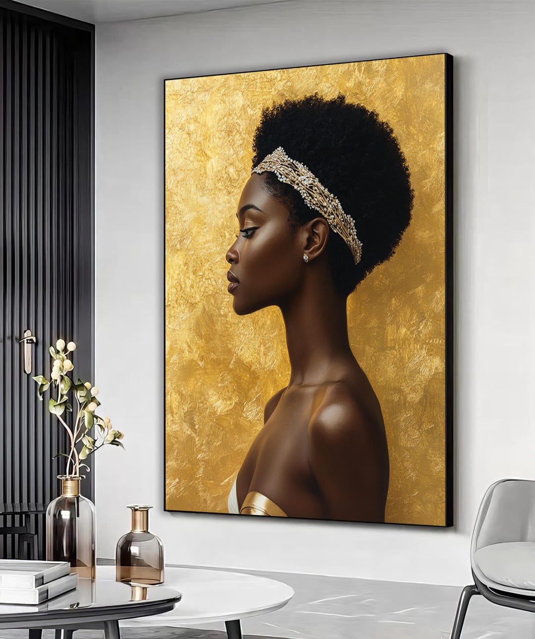 Black Woman Gold Artwork, Gold Black Woman Canvas Print, Afro Woman Portrait, African Woman Wall ...