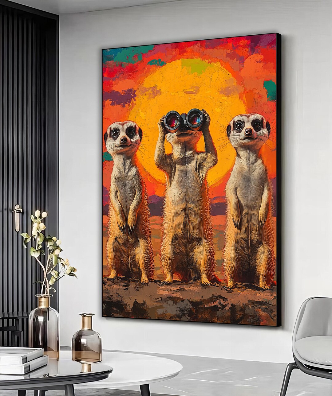 Meerkat Looking Through Binoculars Canvas Art Print, Meerkats Artwork ...