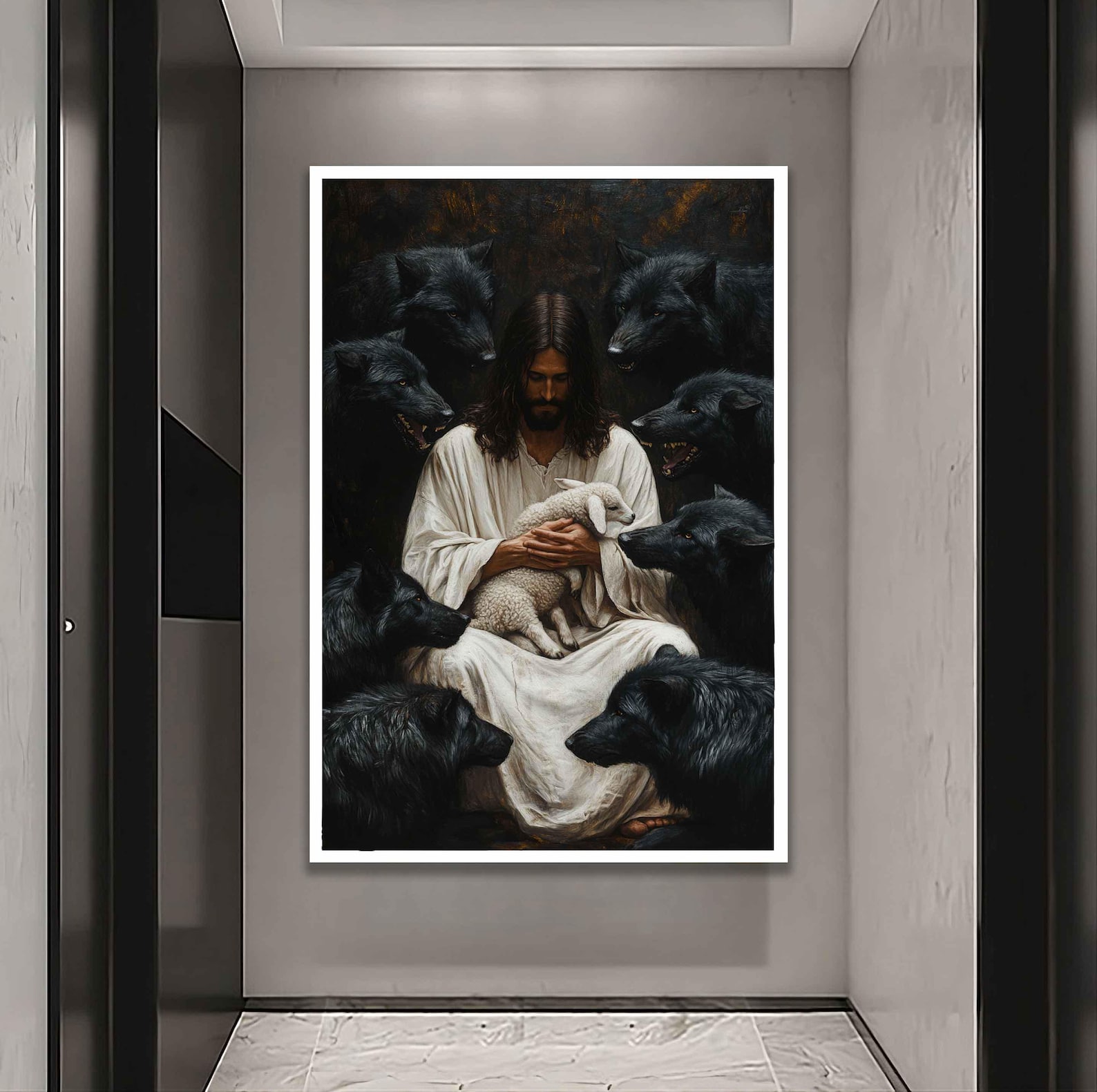 Jesus Lamb Wall Art, Jesus Wolf Sheep Canvas, Jesus Sheep Painting ...