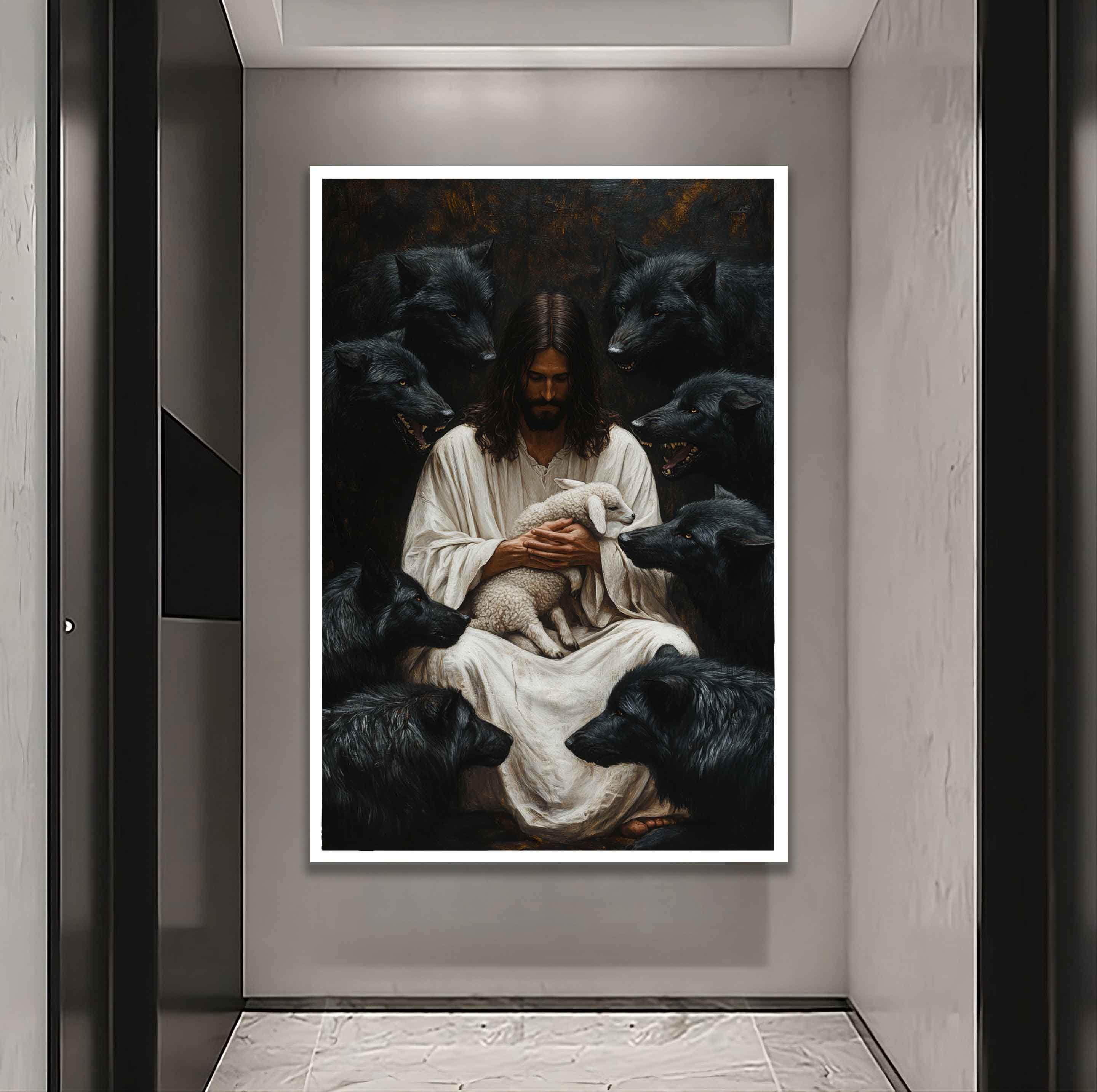 Jesus Lamb Wall Art, Jesus Wolf Sheep Canvas, Jesus Sheep Painting ...