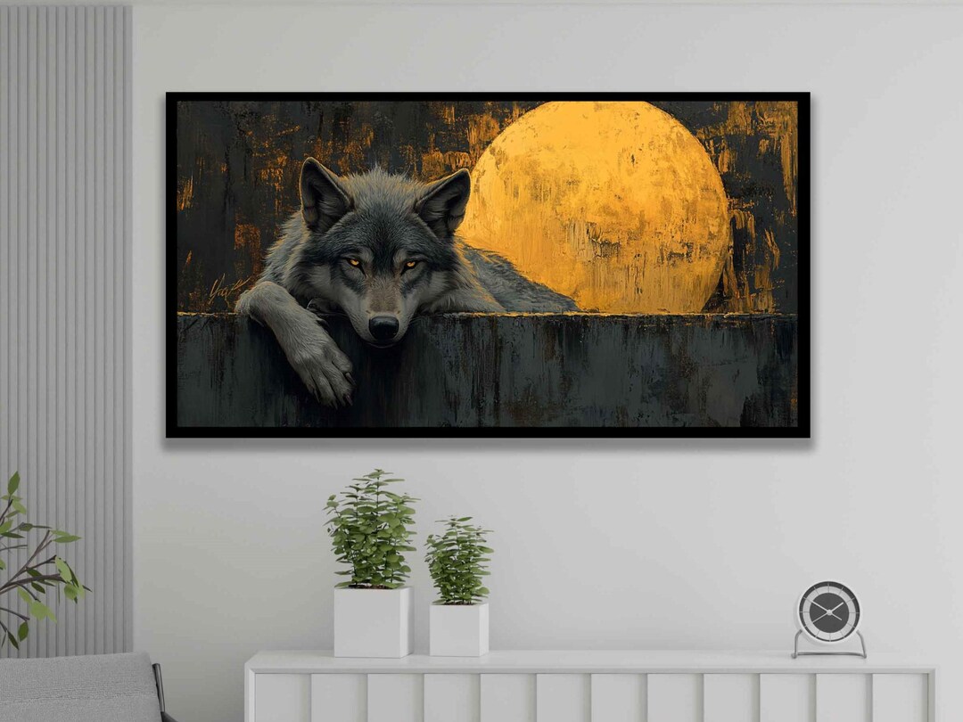 Wolf Moon Background Canvas Print, Abstract Wolf Wall Art, Wolf Full ...