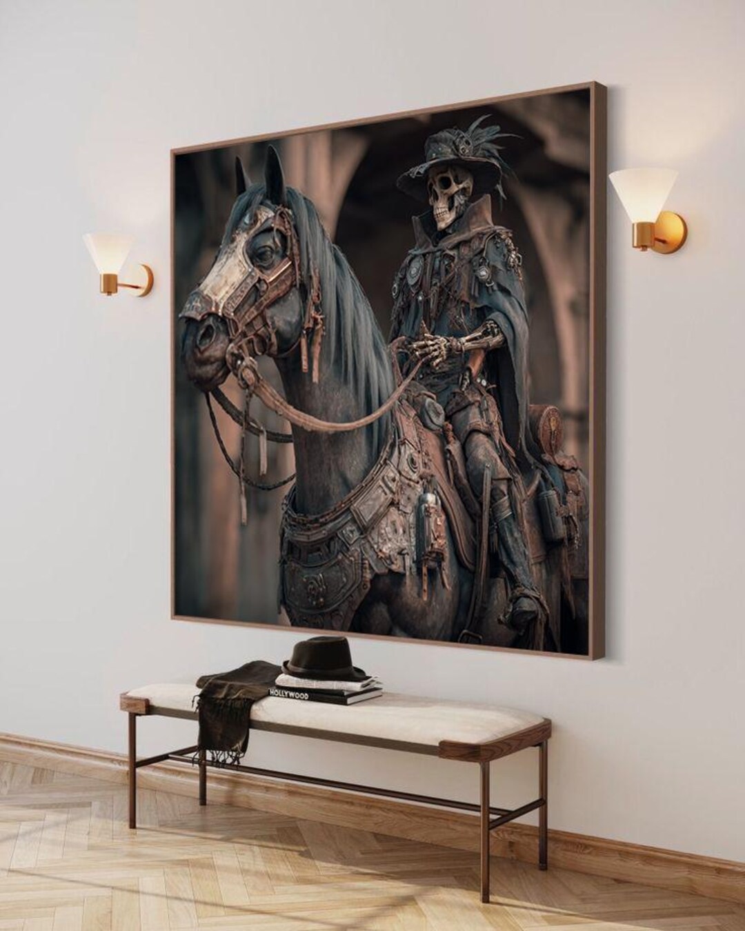 Skeleton Cowboy Art Print, Gothic Skeleton Cowboy Riding Horse Wall Art ...